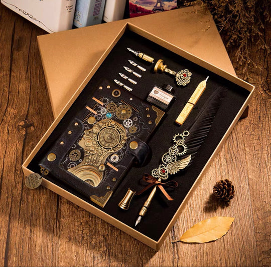 Handcrafted Steampunk Notebook & Writing Set – Wyvern's Hoard